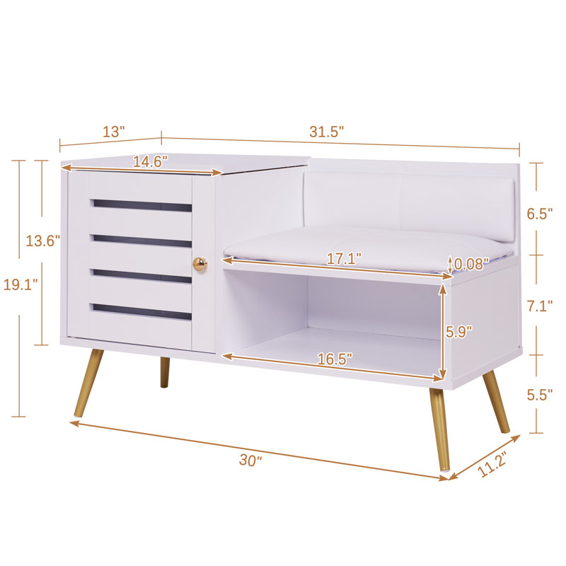 Willa Arlo™ Interiors Bunceton Shoe Storage Cabinet Bench with Cushion ...