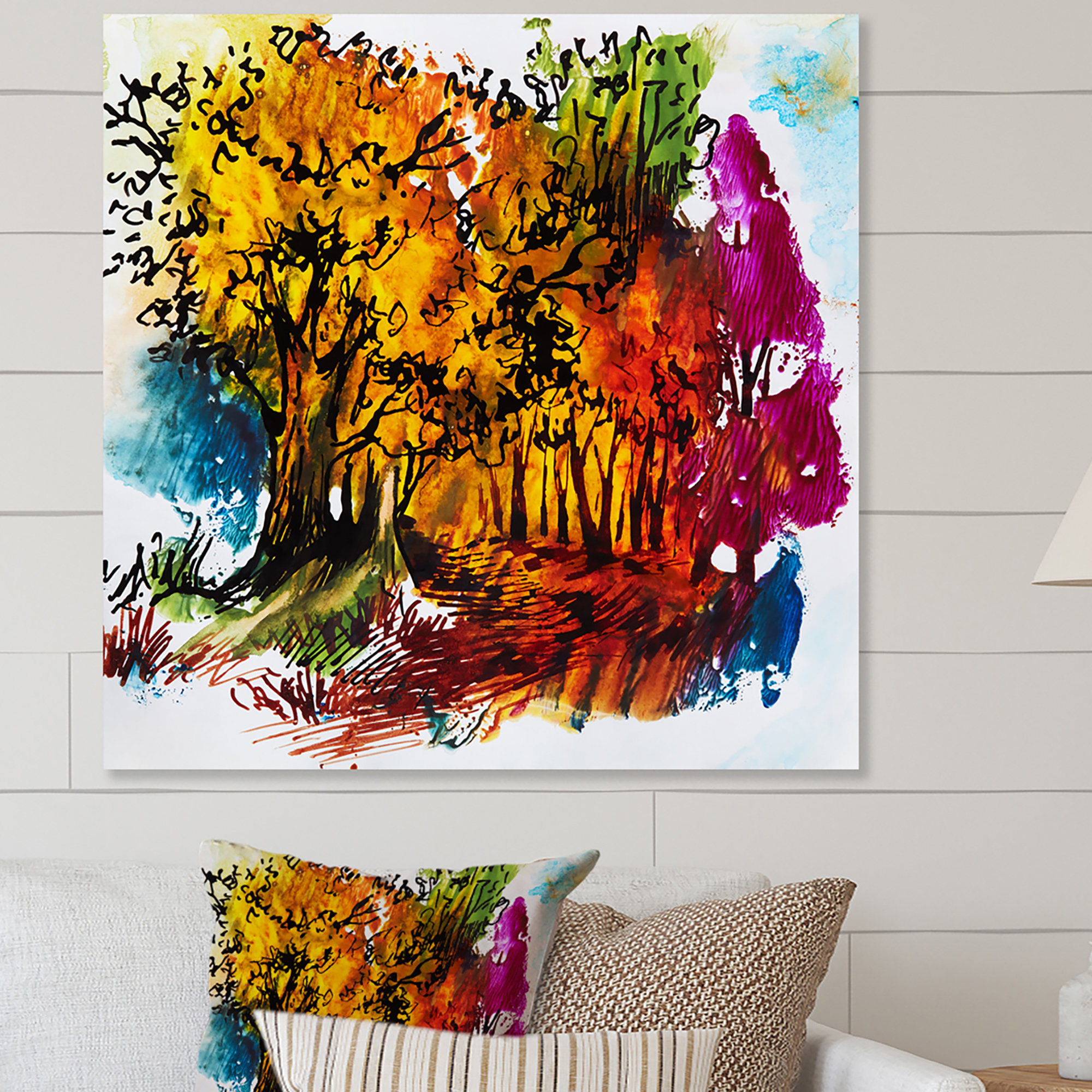Millwood Pines Abstract Multicolor Autumn Trees - Traditional Canvas ...