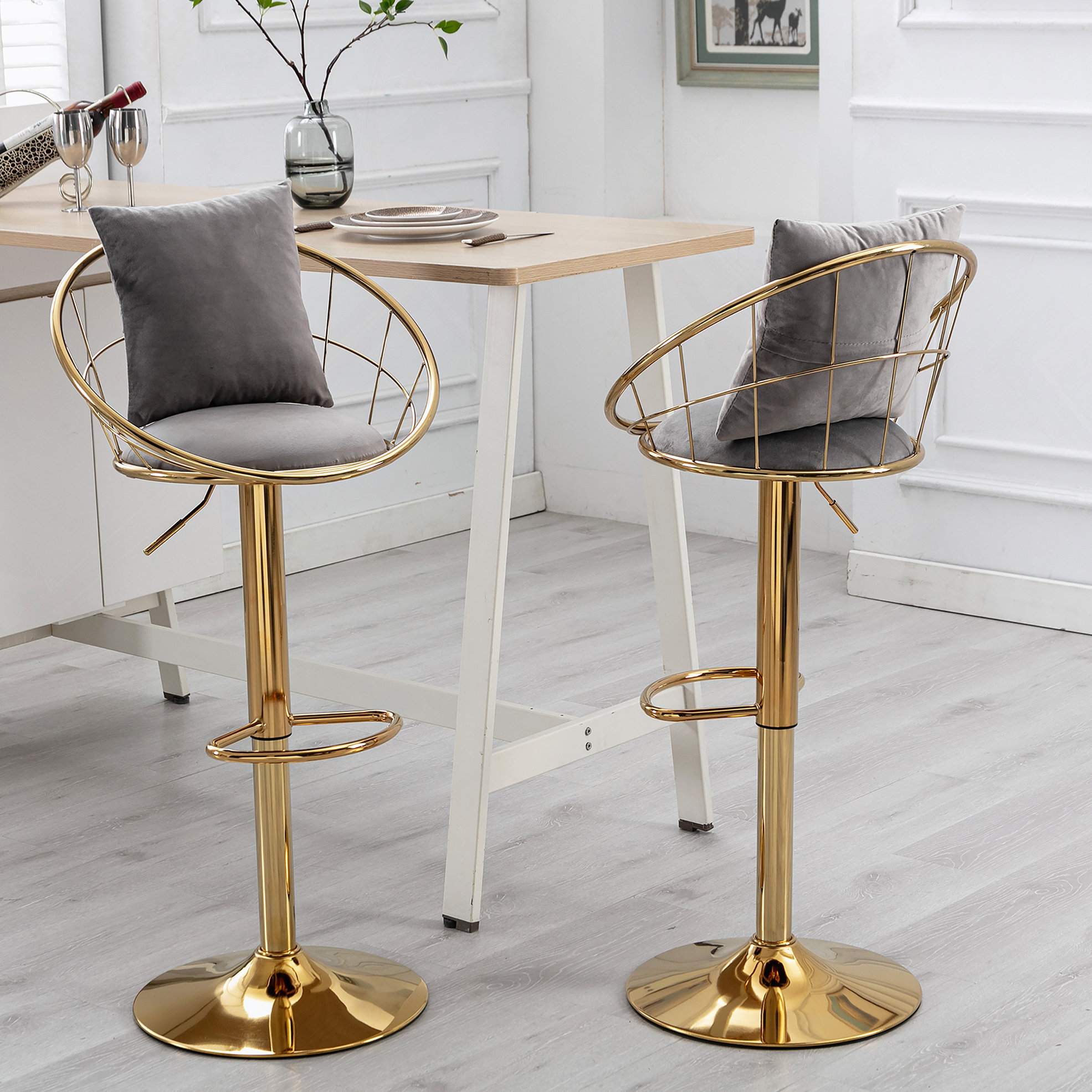 Everly Quinn Peacock blue velvet bar chair, pure gold plated, unique ...