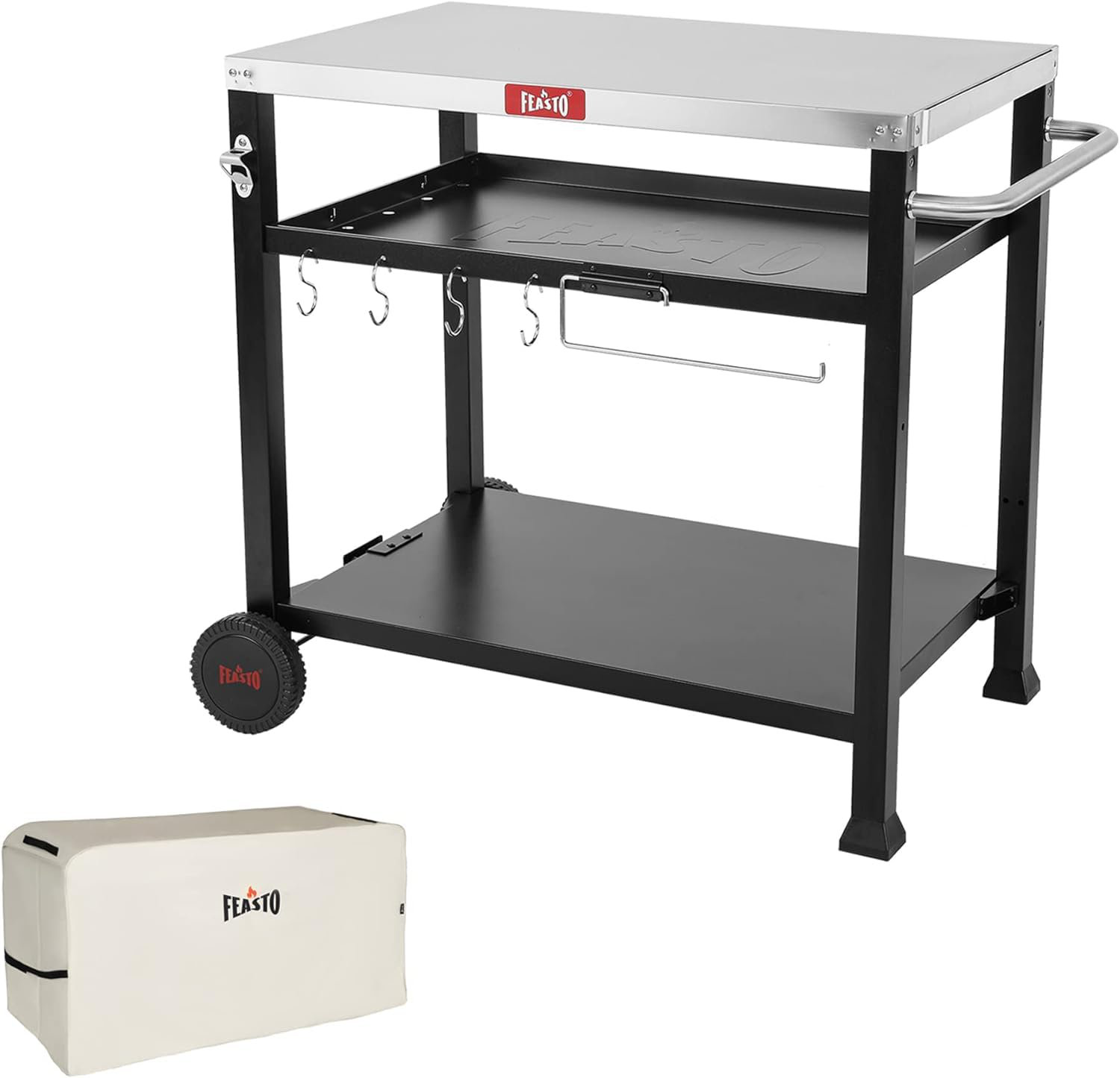 Feasto 3-shelf Stainless Steel Movable Table With Cover | Wayfair