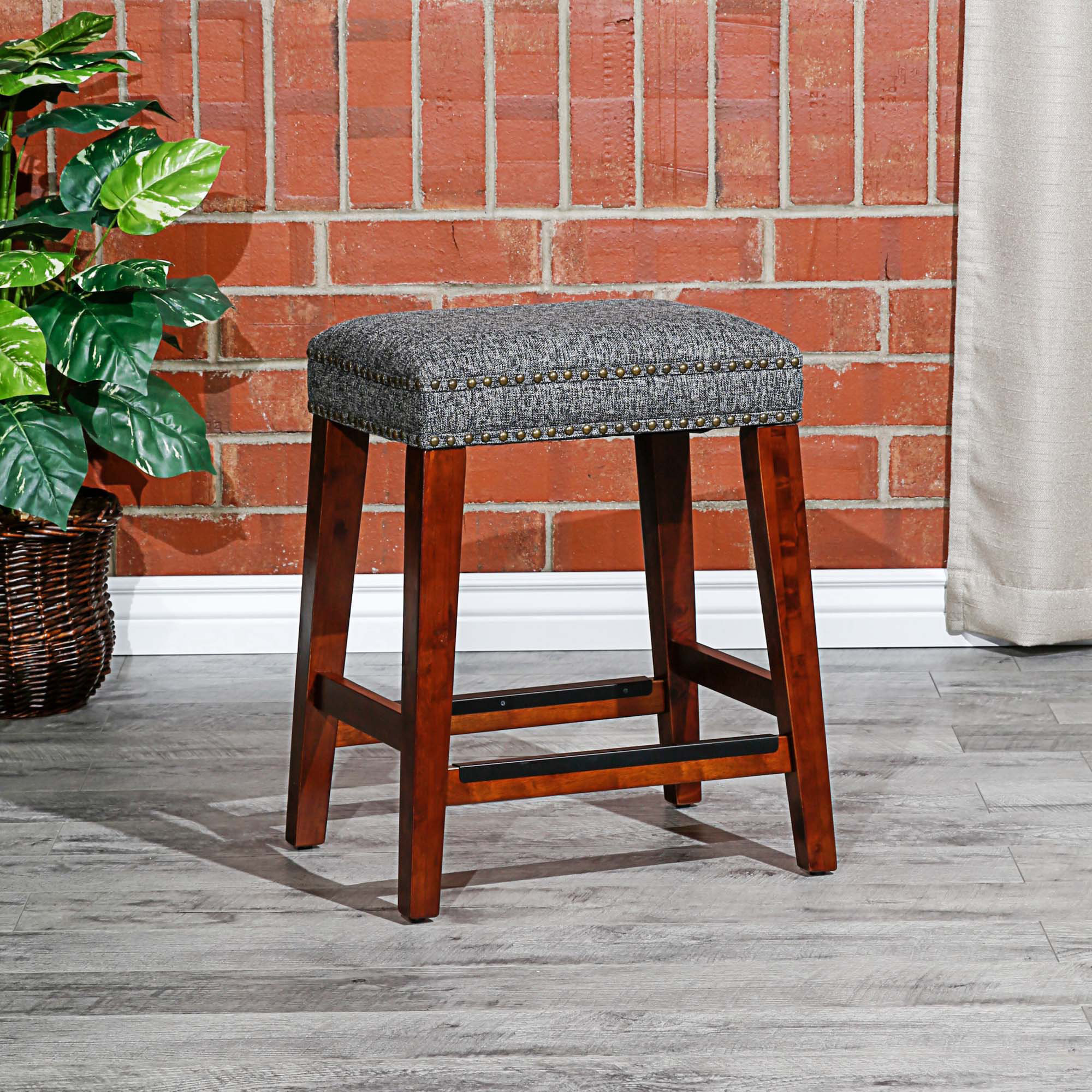 Winston Porter Kimbell Upholstered 24'' Counter Stool with Solid Wood ...
