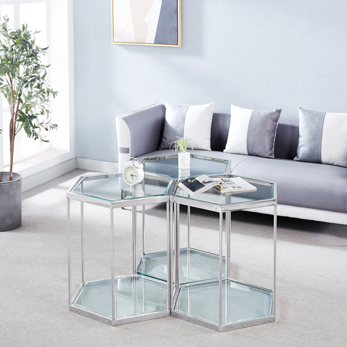 HMLIFE Modern Glass End Table, Hexagonal Side Table, Narrow End Table ...