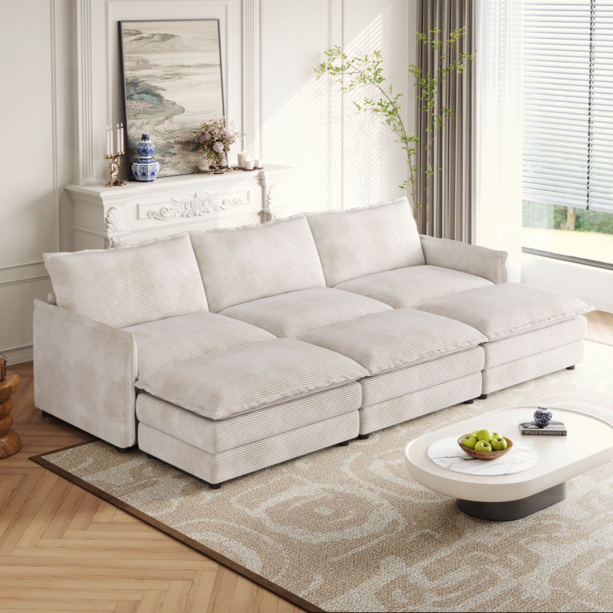 Hokku Designs Corduroy fabric 3-seater comfortable cloud sofa with 2 ...