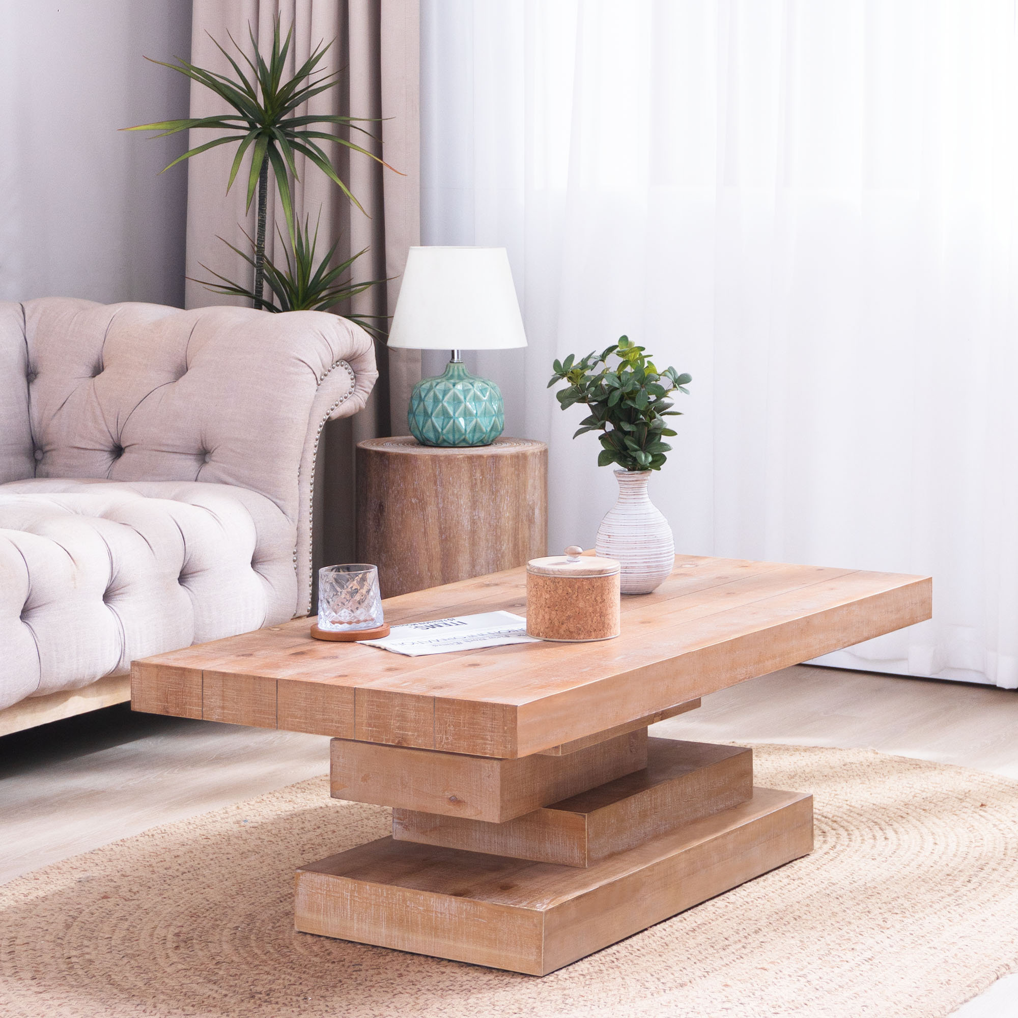 Gracie Oaks Modern Rustic Wood Coffee Table ,Farmhouse style coffee ...