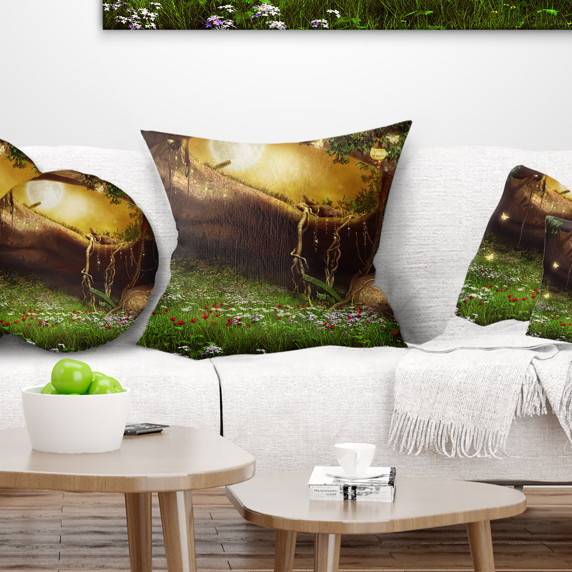 Design Art Enchanted Cave with Flowers - Landscape Printed Pillow | Wayfair