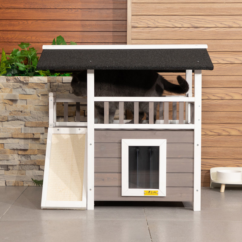 Tucker Murphy Pet™ Dathel 2-Tier Portable Wood Cat House | Wayfair
