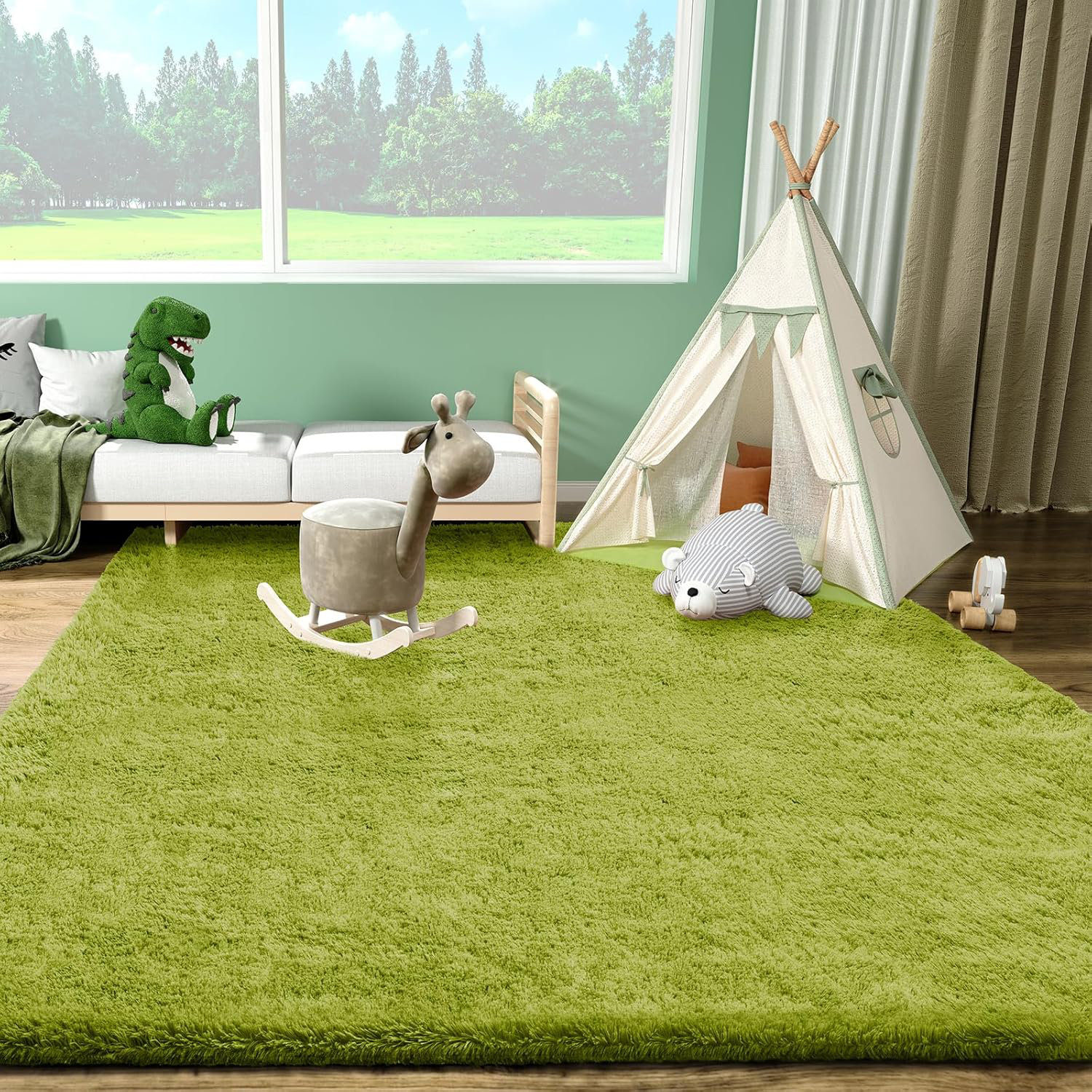 Mercer41 Green Grass Area Rugs for Bedroom, 4x6 Shag Fluffy Carpet ...