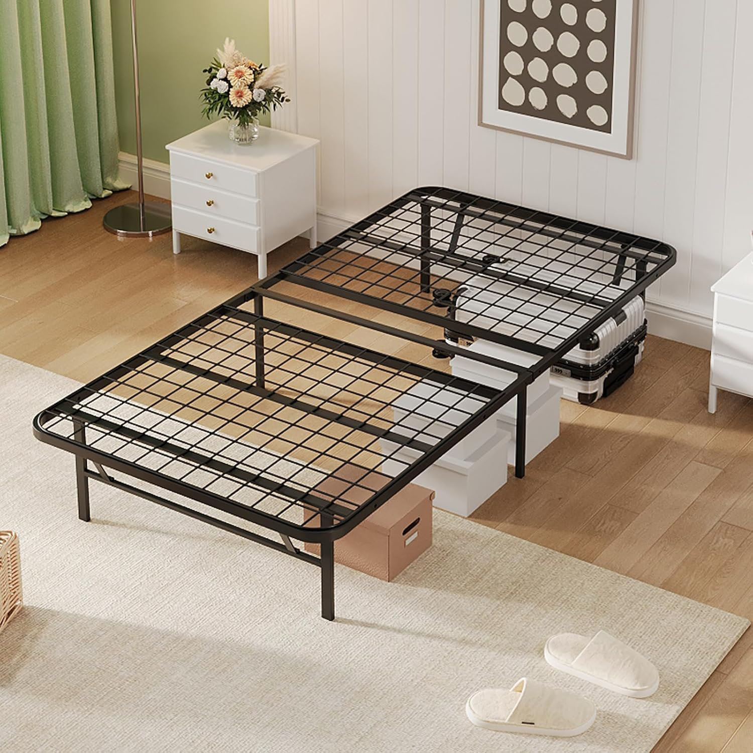 Arlmont & Co. Foldable Metal Platform Bed Frame With Underbed Storage ...