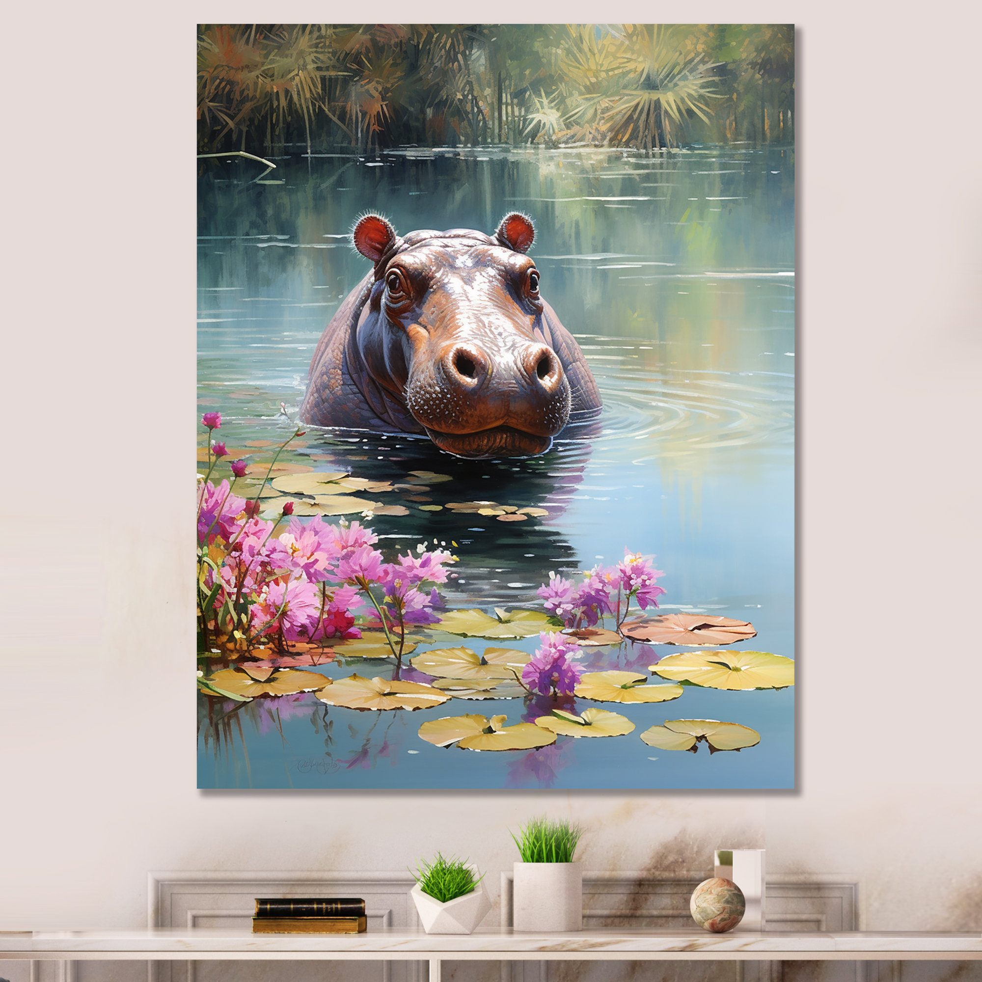 Millwood Pines African Hippos Haven 2 - Hippopotamus Wall Art | Wayfair