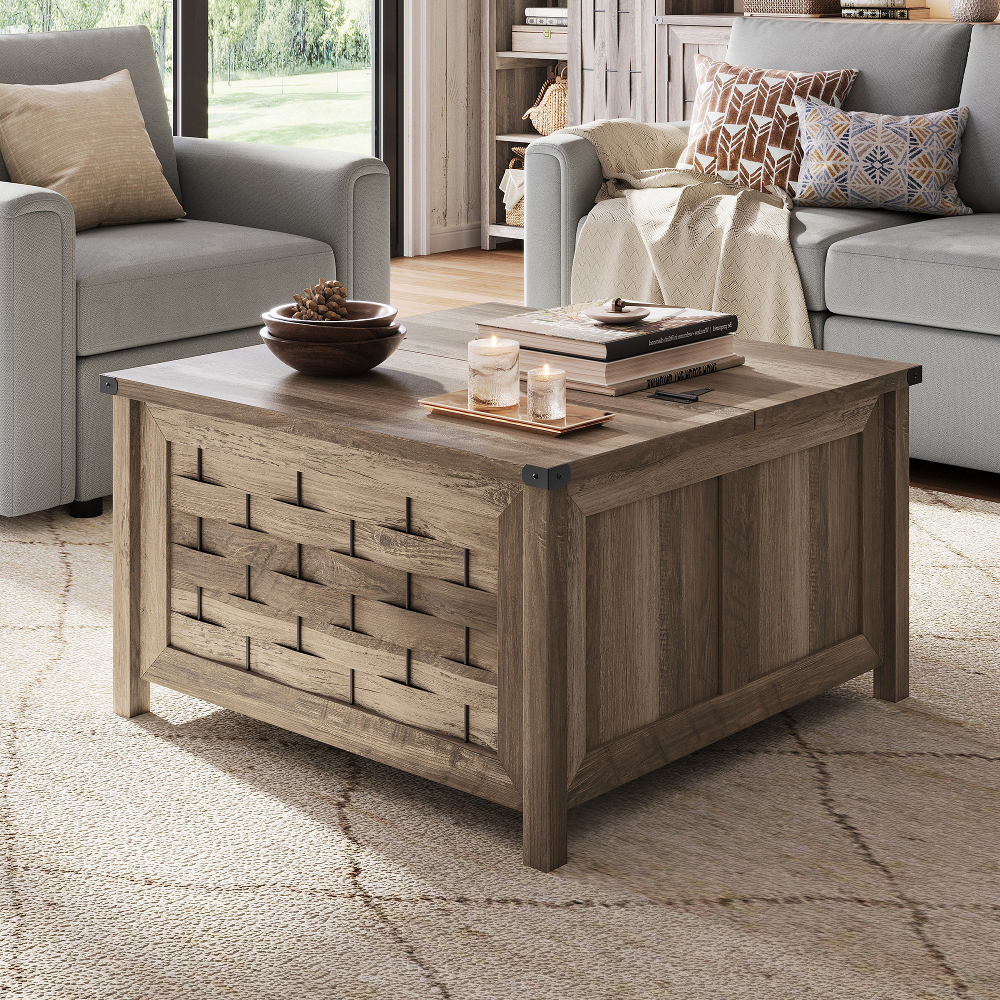 Gracie Oaks Farmhouse Coffee Table With Storage "& Reviews" | Wayfair