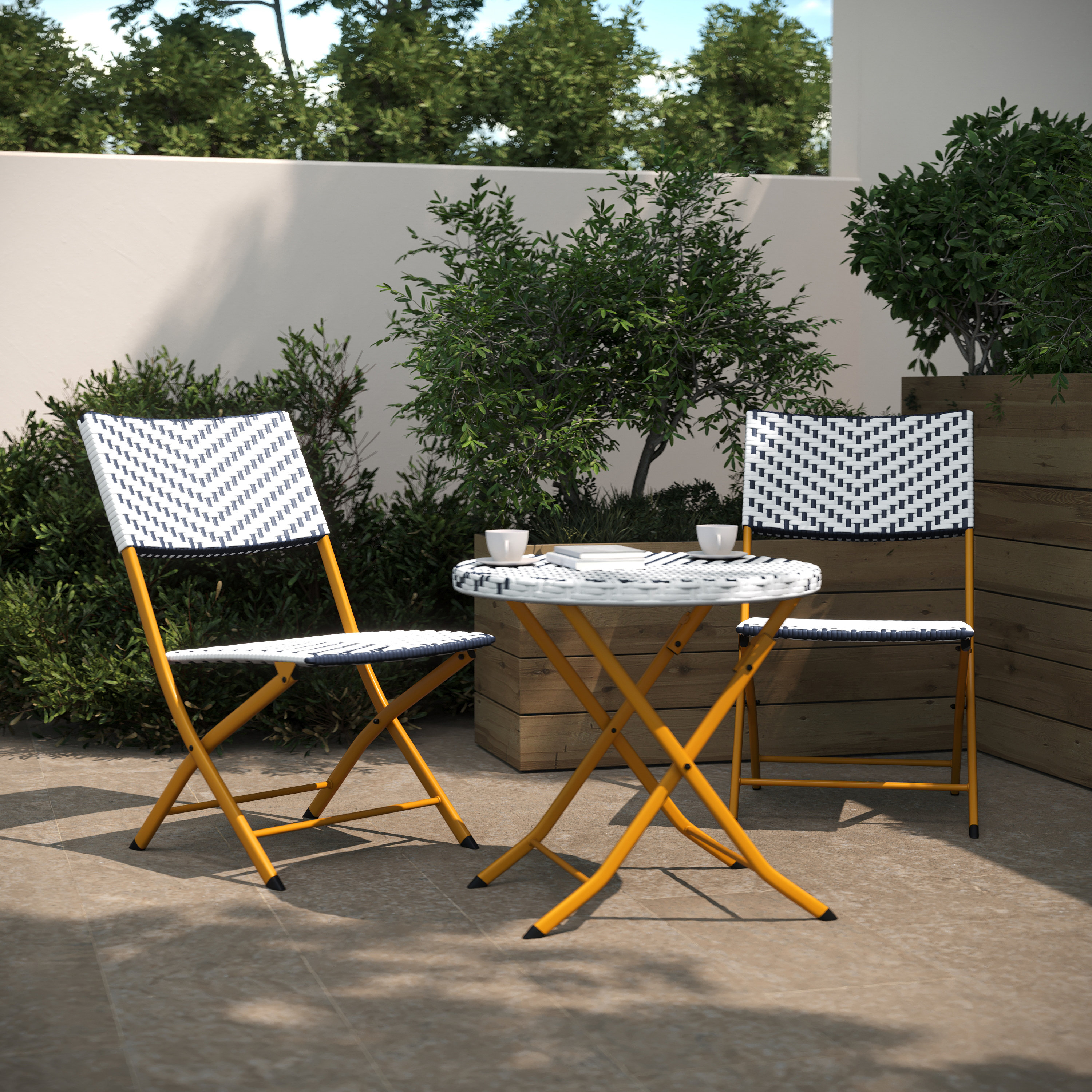 Latitude Run® Three Piece Folding Set in PE Rattan with Metal Frames ...