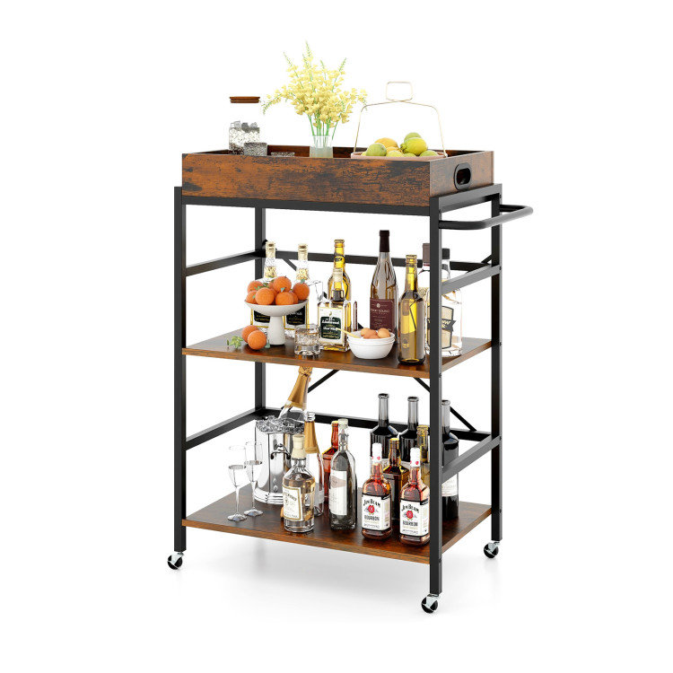17 Stories 3-Tier Industrial Bar Cart with Detachable Tray for Kitchens ...