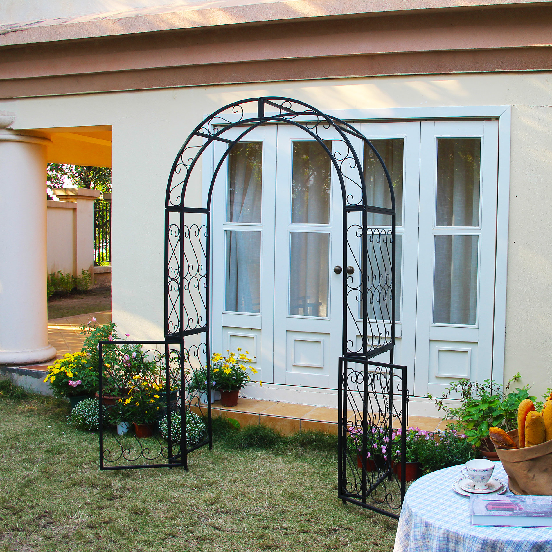 SCENDOR Scendor 83.8" H X 48.8" W Iron Arbor with Gate, Heavy-Duty ...