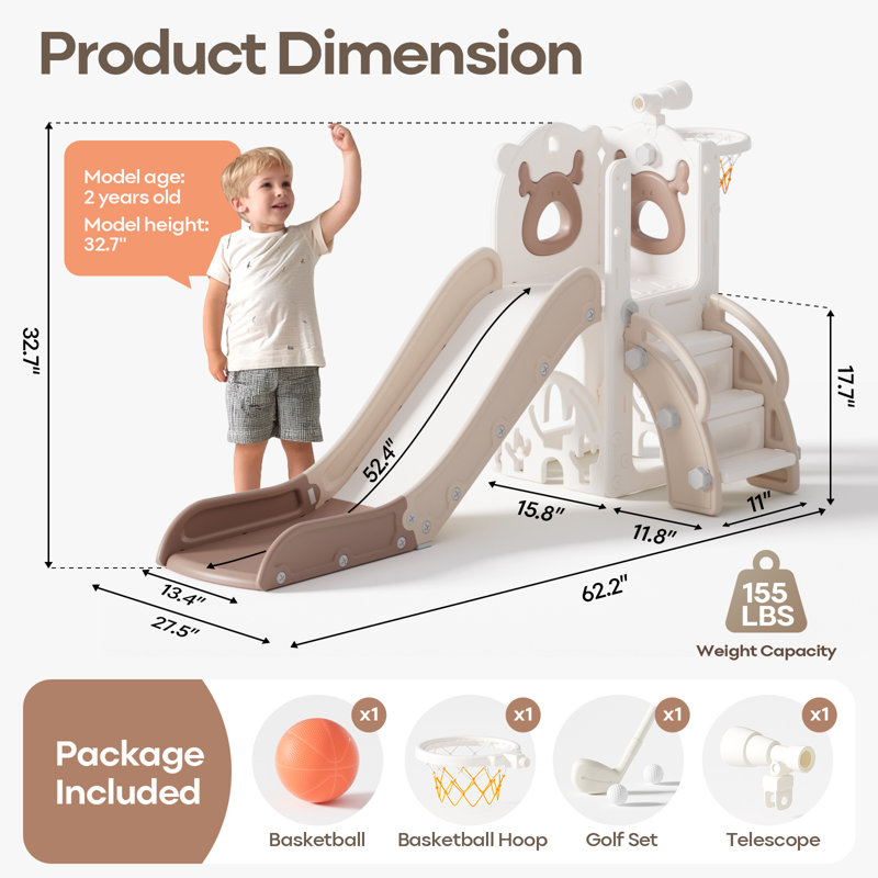 Uanlauo 7 In1 Elk Toddler Slide, Kids Indoor Slide For Toddlers ,baby ...