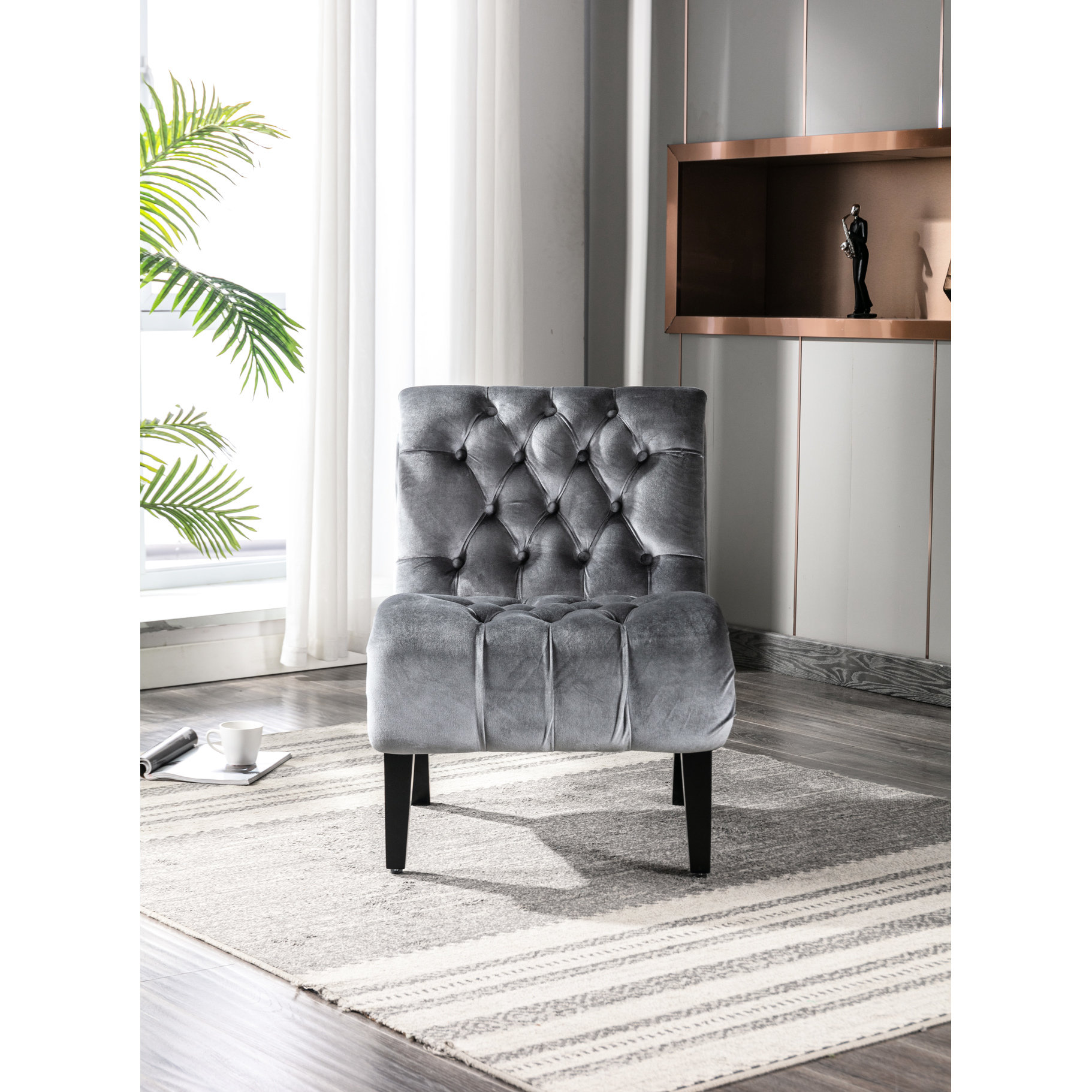 Hokku Designs Blue Velvet Armless Living Room Chair, Stable ...