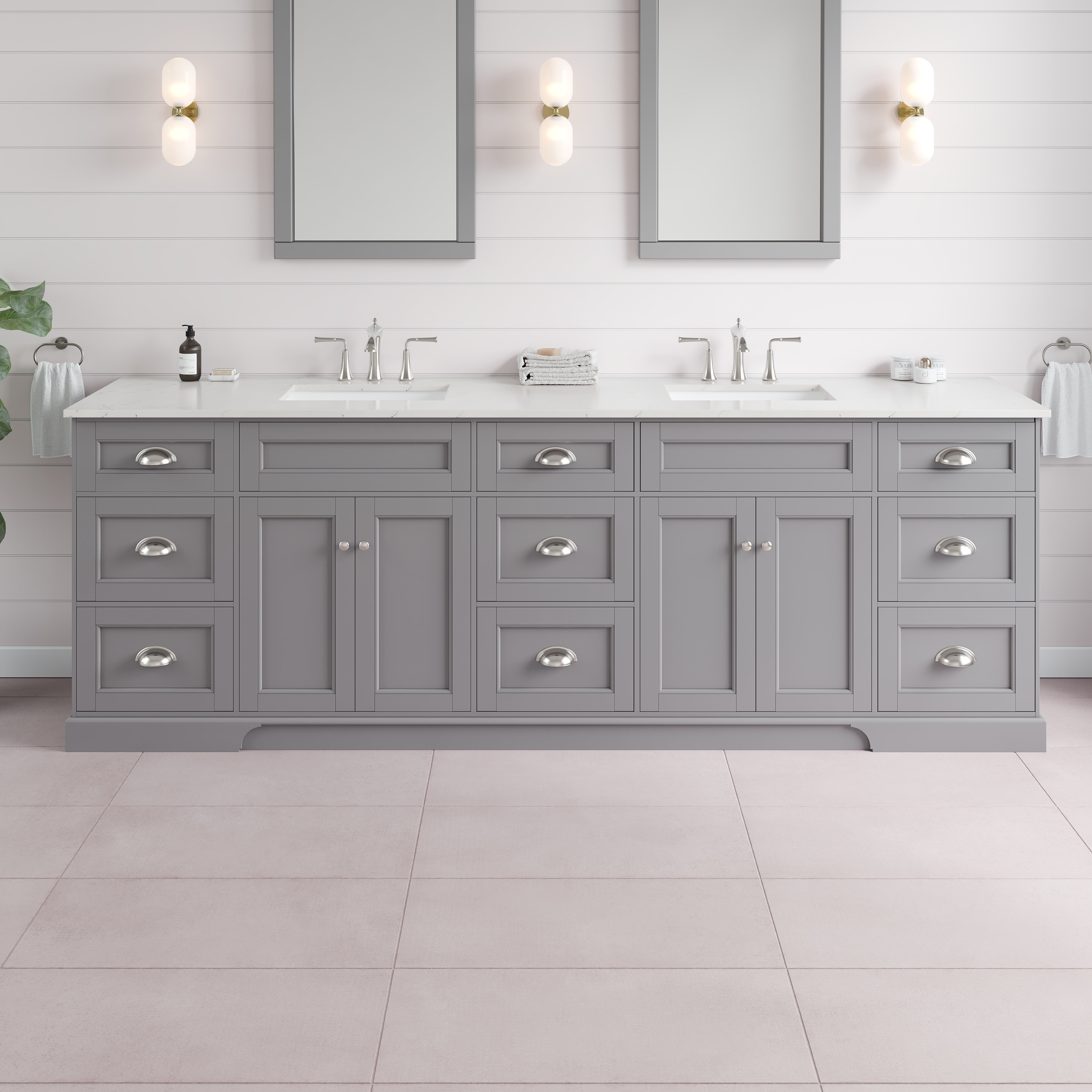 Red Barrel Studio Didomenico 96 In. Grey Double Sink Bath Vanity With ...