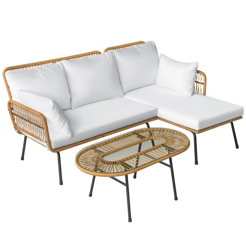 Wade Logan® Areyana 3 Piece Rattan Sofa Seating Group with Cushions ...