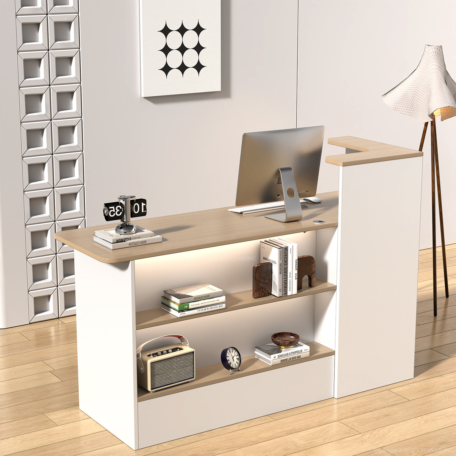 Latitude Run® Modern Reception Desk With Open Display Shelves And ...