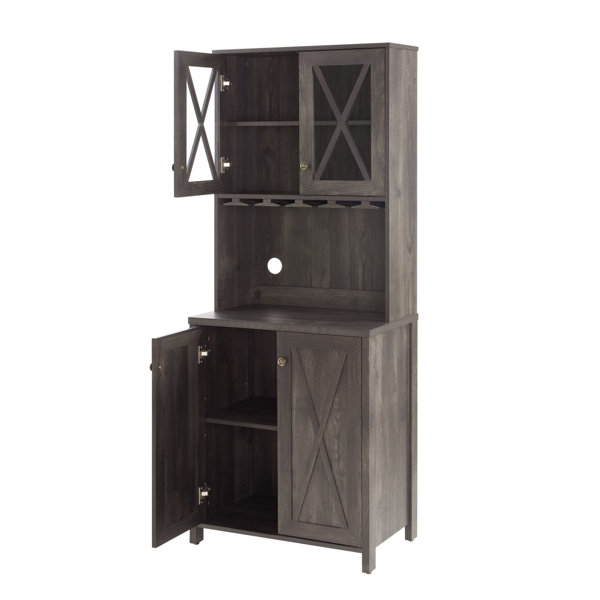 Gracie Oaks Farmhouse Bar Cabinet Kitchen Cabinet With Wine Rack ...