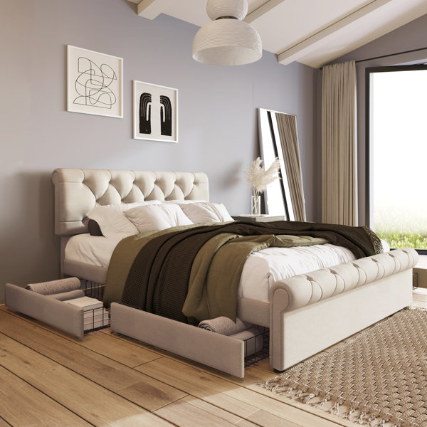 Red Barrel Studio® Bergenline Linen Upholstered Storage Bed Adjustable ...