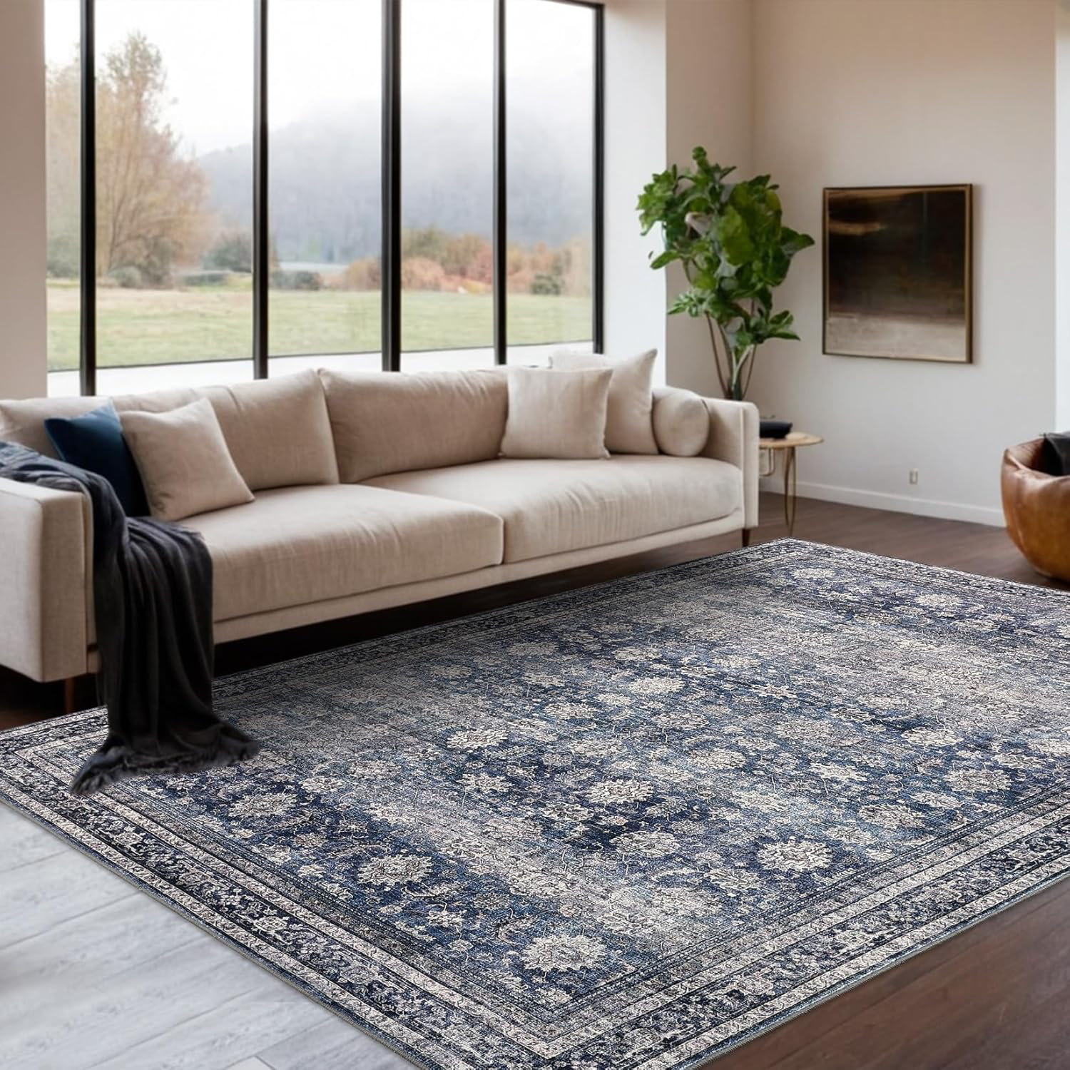 Bungalow Rose Traditional Area Rugs Ultra-Soft Vintage Printed Foldable ...