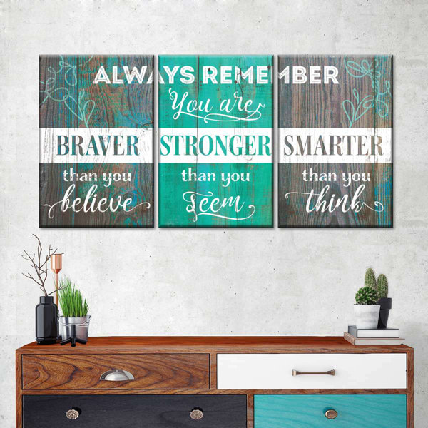 Rosalind Wheeler Braver Stronger Smarter Typography On Canvas 3 Pieces ...