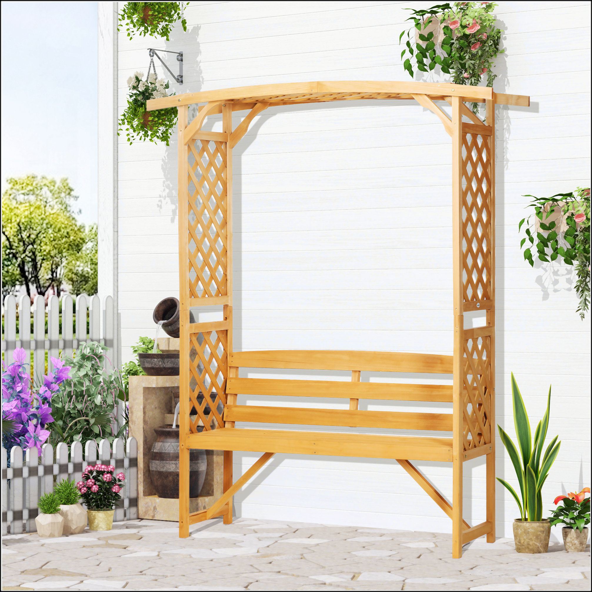 Red Barrel Studio® Patio Garden Bench Arbor Arch With Pergola And 2 ...