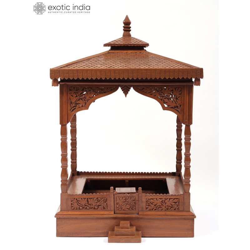 Exotic India 28" Walnut Wood Carved Designer Temple | From Kashmir ...