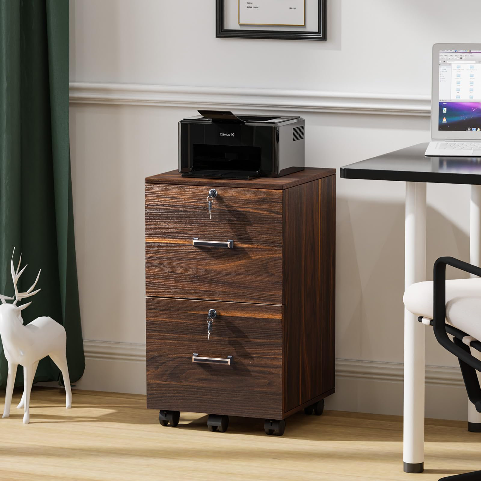 Loon Peak® 2 Drawer File Cabinet With Lock, Wood Dark Brown File ...