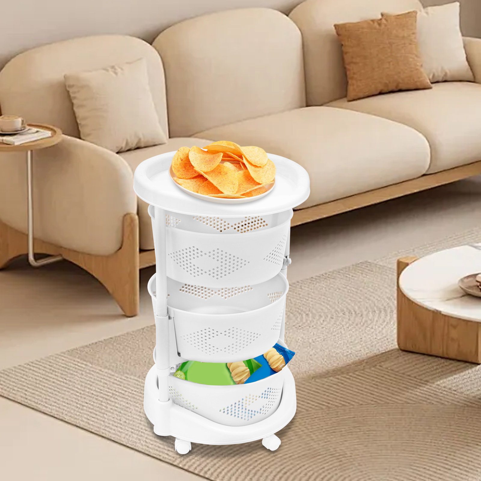 Ebern Designs Jerilynn 3-Tier Rotating Storage Rack Kitchen Storage ...