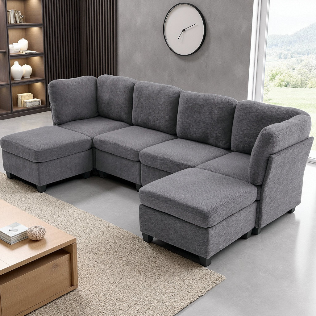 Latitude Run® Modular Sectional Sofa 6-Seat with Storage Ottoman ...