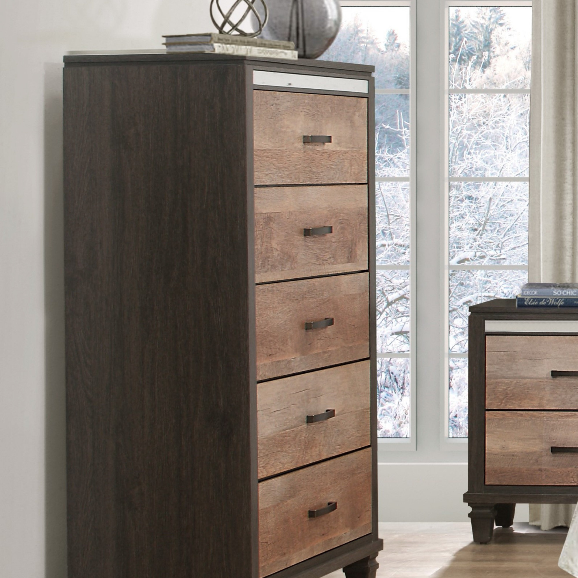 VODYXSEP Modern Rustic Style 1Pc Chest Of 5X Drawers 2-Tone Finish ...