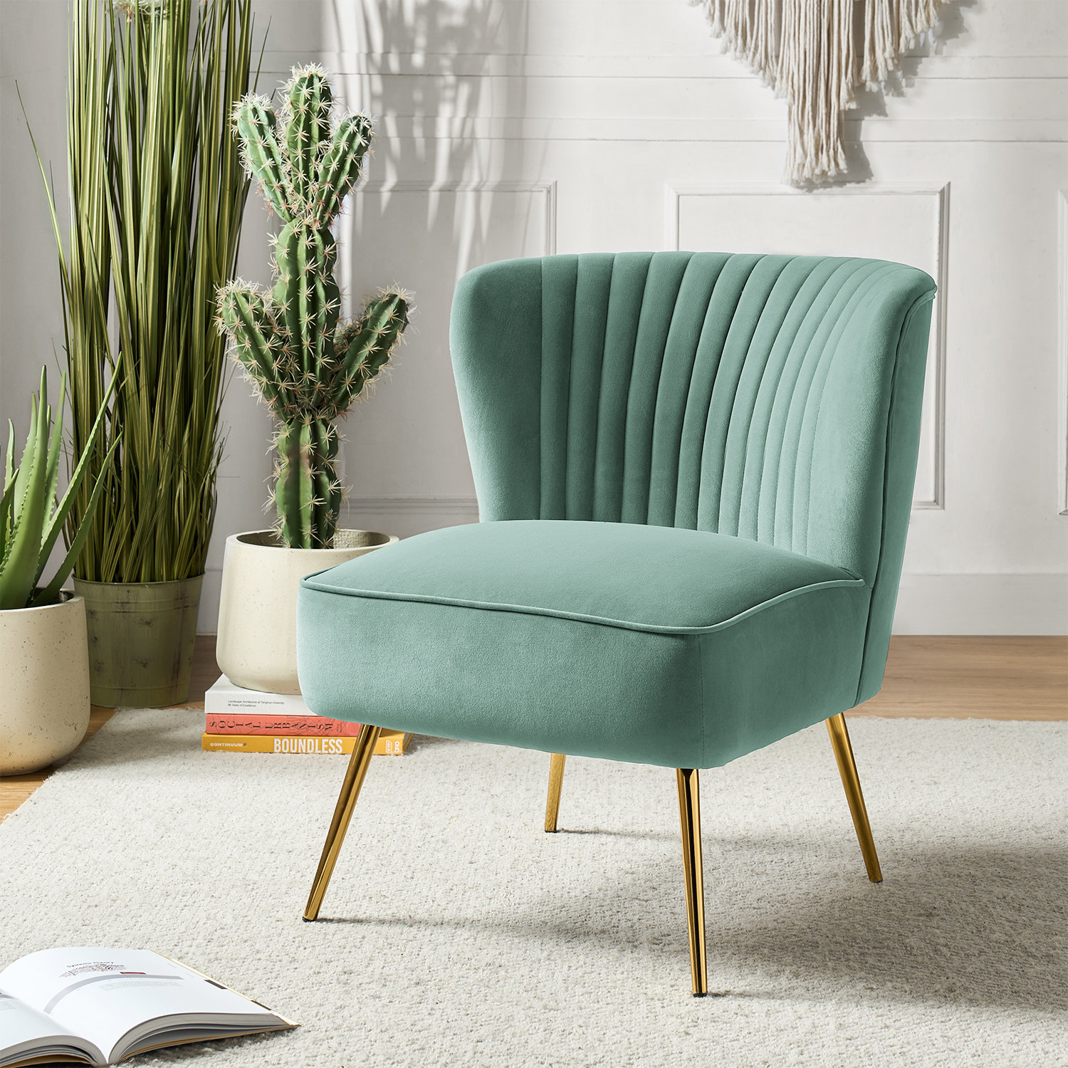 Etta Avenue Euclid Velvet Accent Chair with Metal Legs Reviews Wayfair