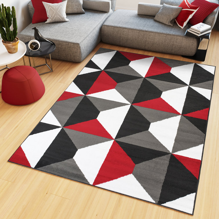 George Oliver Nocturne Grey/Red/White Rug | Wayfair.co.uk