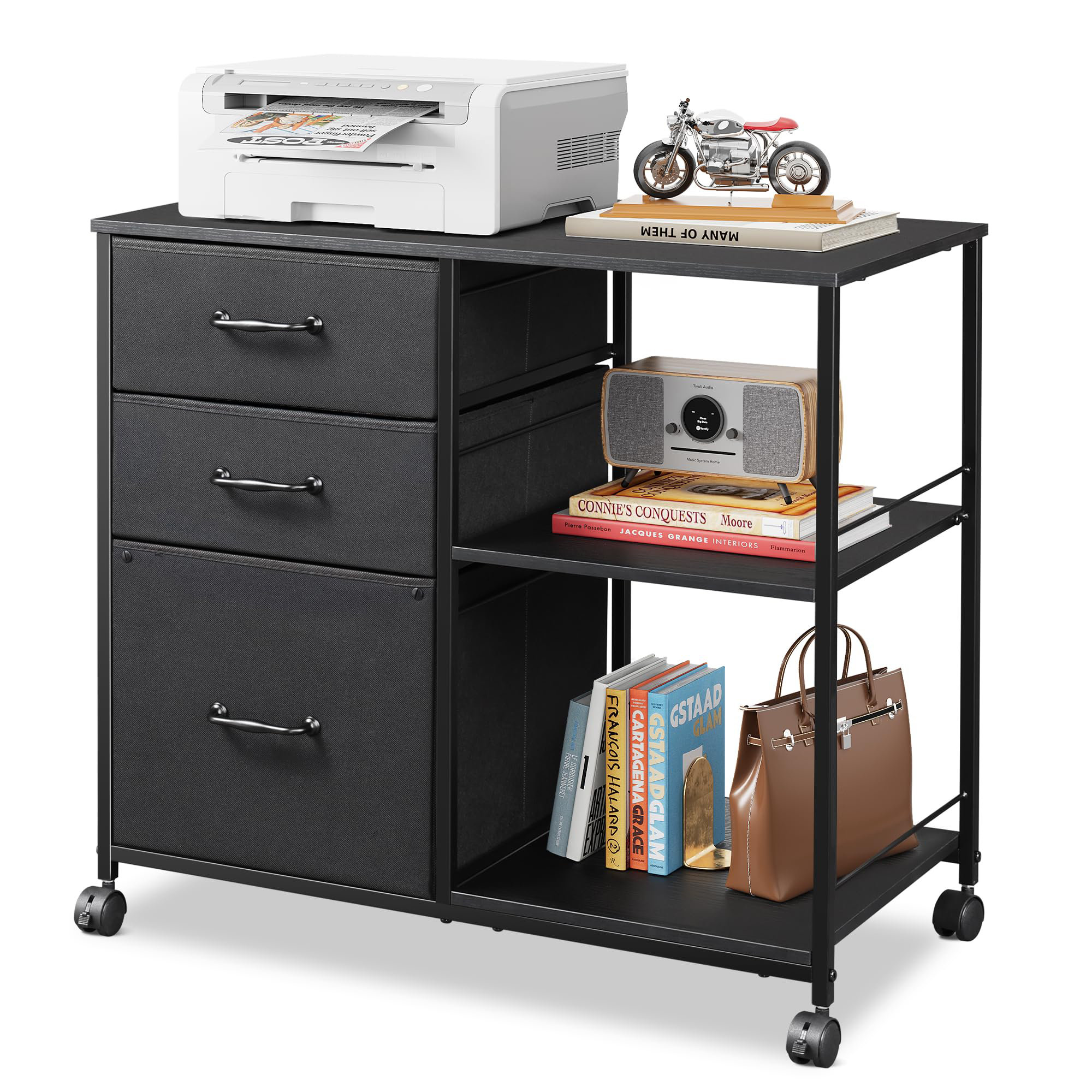 HUDSON & ASHTON LLC 3 Drawer, Rolling Printer Stand With Open Storage ...