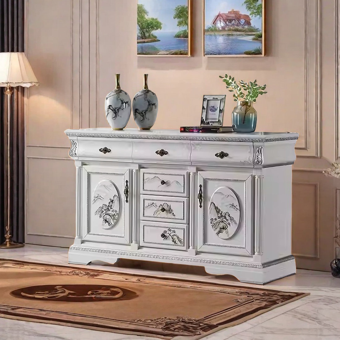 Vivid Space Creation Painted classical decorative sideboard. | Wayfair