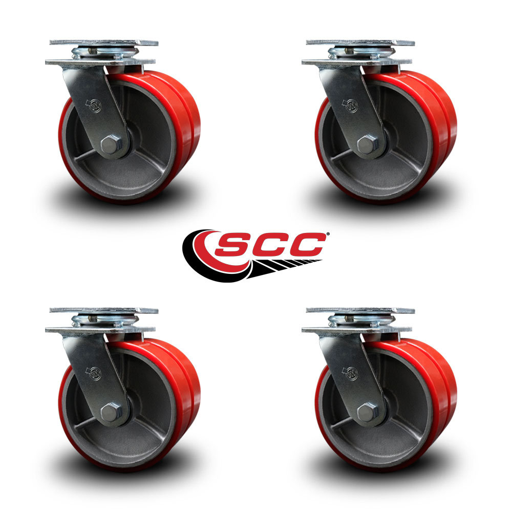 Service Caster 6 Inch Dual Red Poly on Cast Iron Wheels Swivel Caster ...