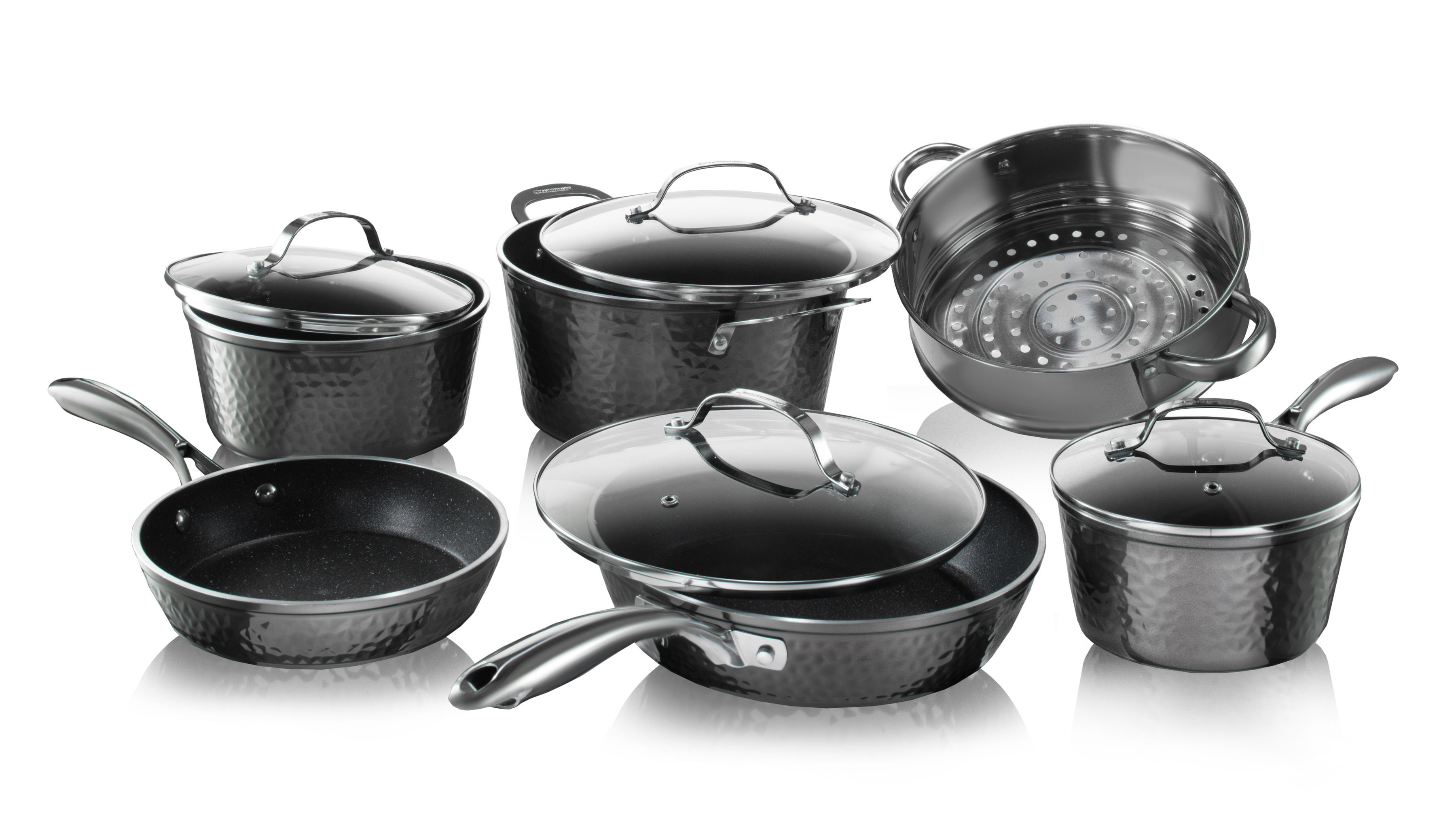 Granitestone Hammered 10 Piece Aluminum Nonstick Cookware Set with Stay ...