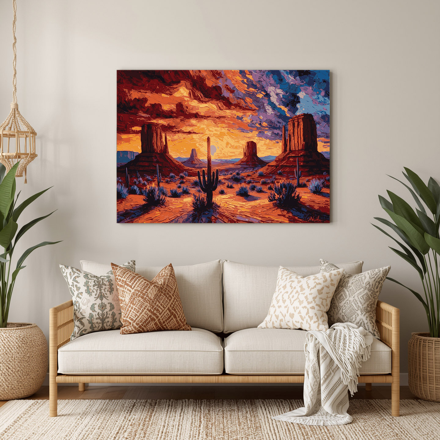 Hokku Designs Southwestern Cowboy Desert Sunset 67 Red Metal Wall Art ...