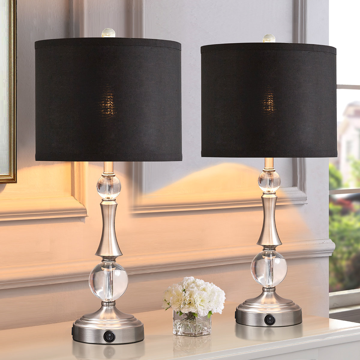 House of Hampton 24” Silver Crystal Table Lamp with USB Ports & 2 Free ...