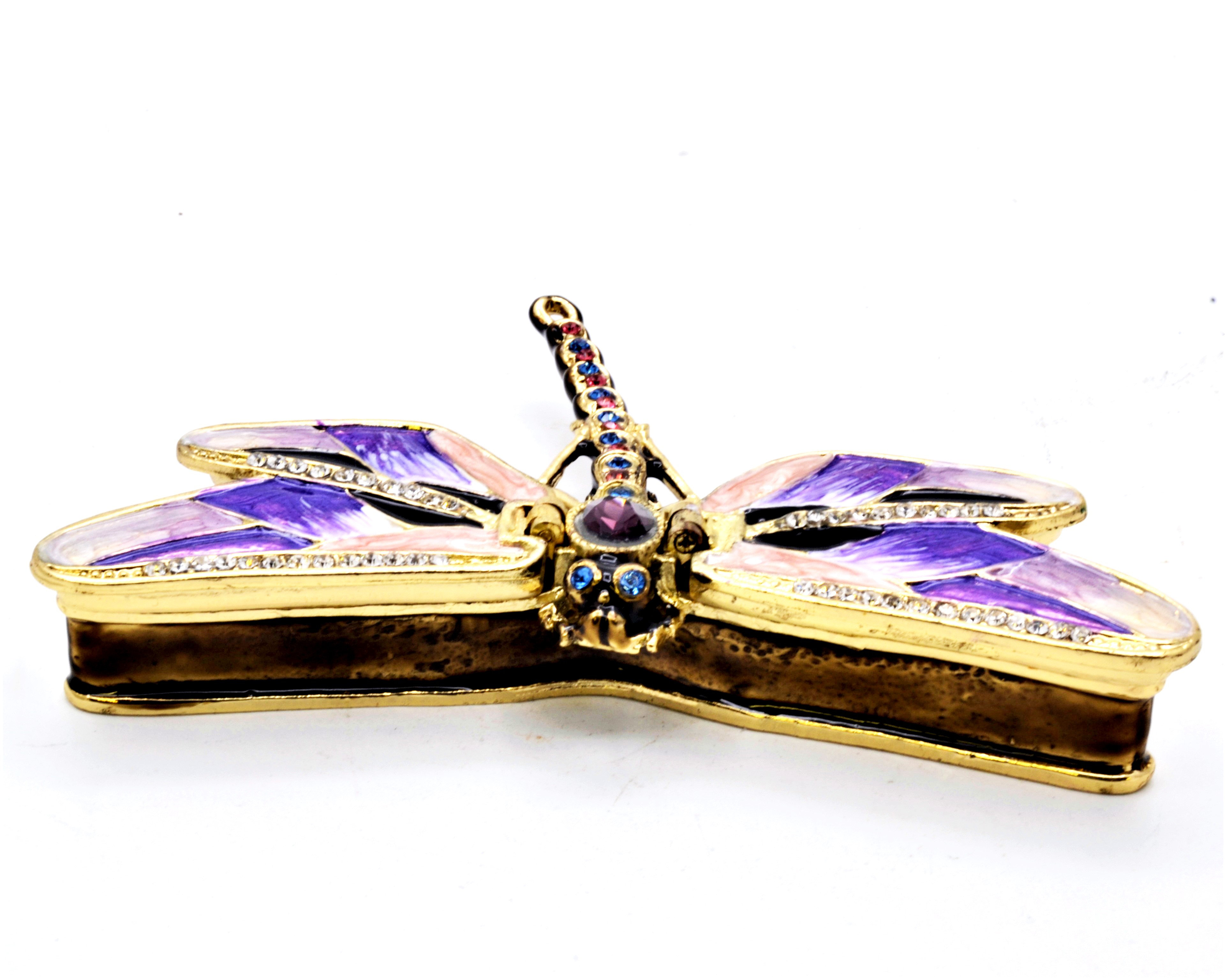 Rosdorf Park Purple Dragonfly Trinket Box. Hand Painted Enamel With ...