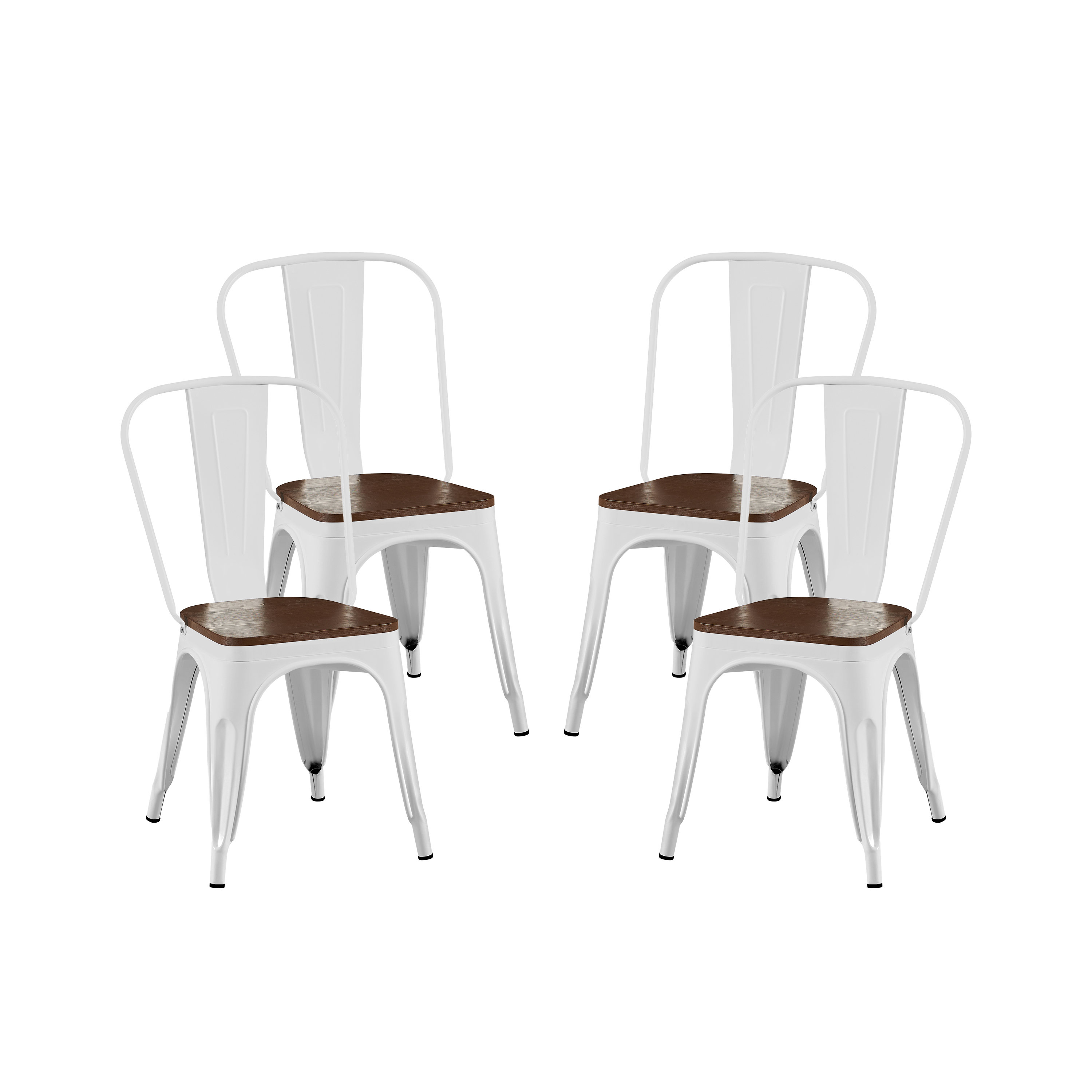 Williston Forge Walnut Wooden Seat Metal Dining Chairs Stackable, Set ...