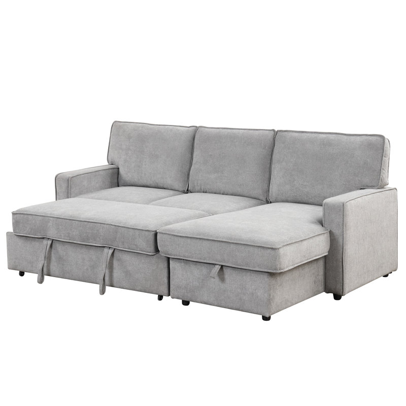 Ebern Designs Finkle 89 Inch Upholstery Sleeper Sectional Sofa with ...