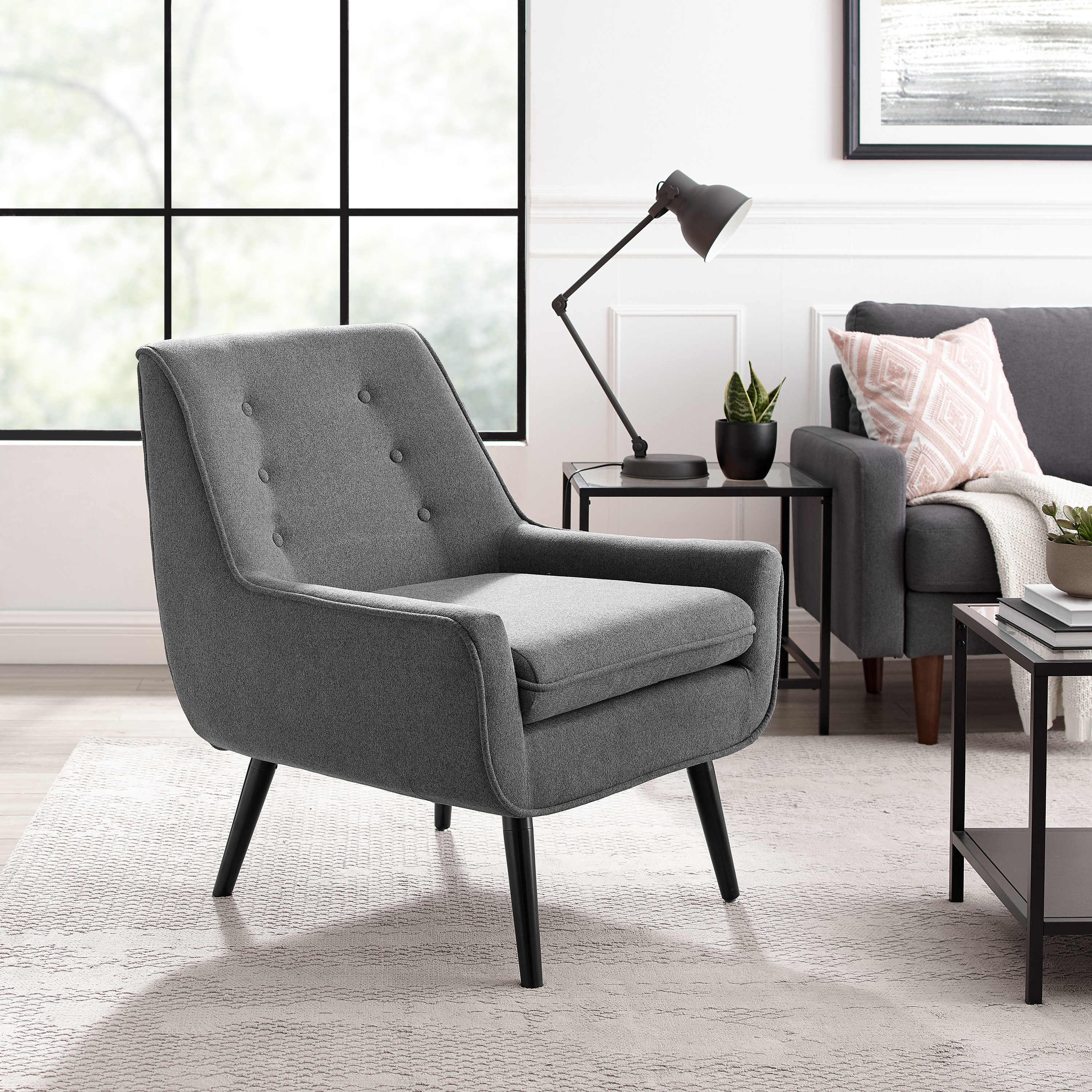 Wade Logan Arreon Flannel Fabric Button Tufted Armchair & Reviews ...