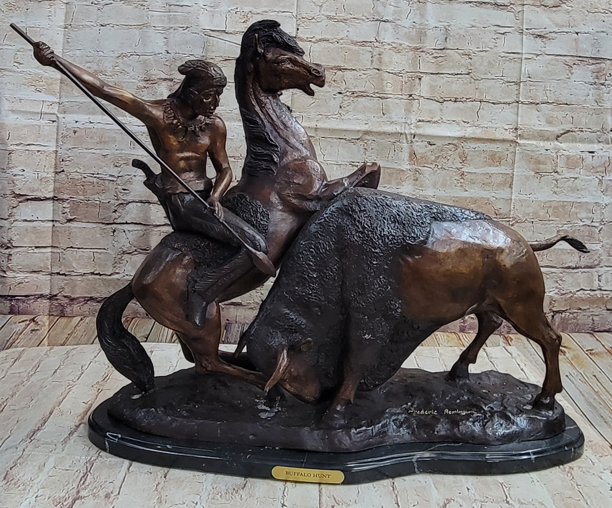 Bronzhaus Frederic Remington Buffalo Hunt Bronze Sculpture Statue ...