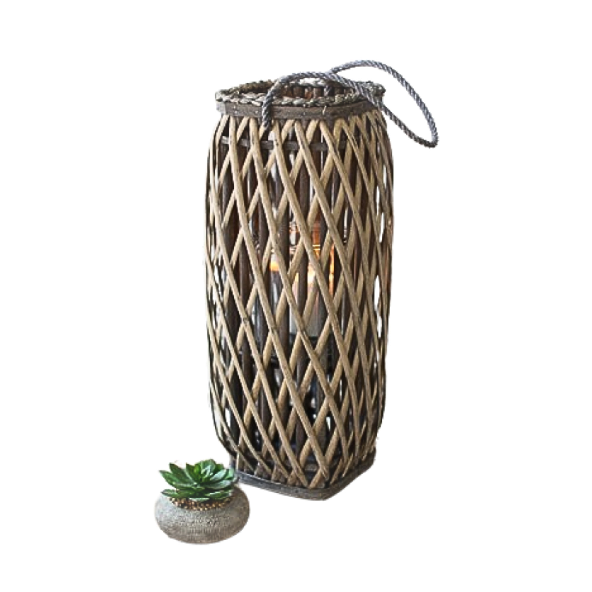 Bay Isle Home™ Round Tall Square Small Tabletop Willow Lantern In Grey ...