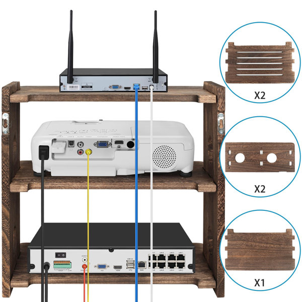 Millwood Pines Wood Floating Shelves Wall Mount Shelf Rack Router Shelf ...