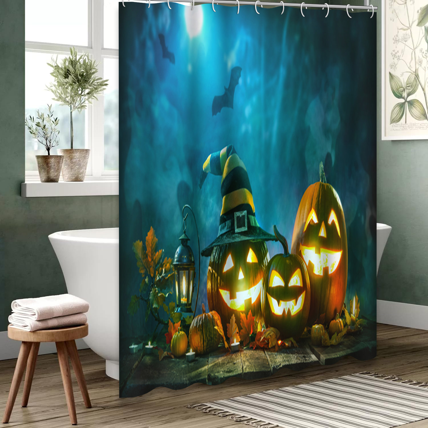 The Holiday Aisle® ??Flaming Jack Shower Curtain with 12 Hooks ...