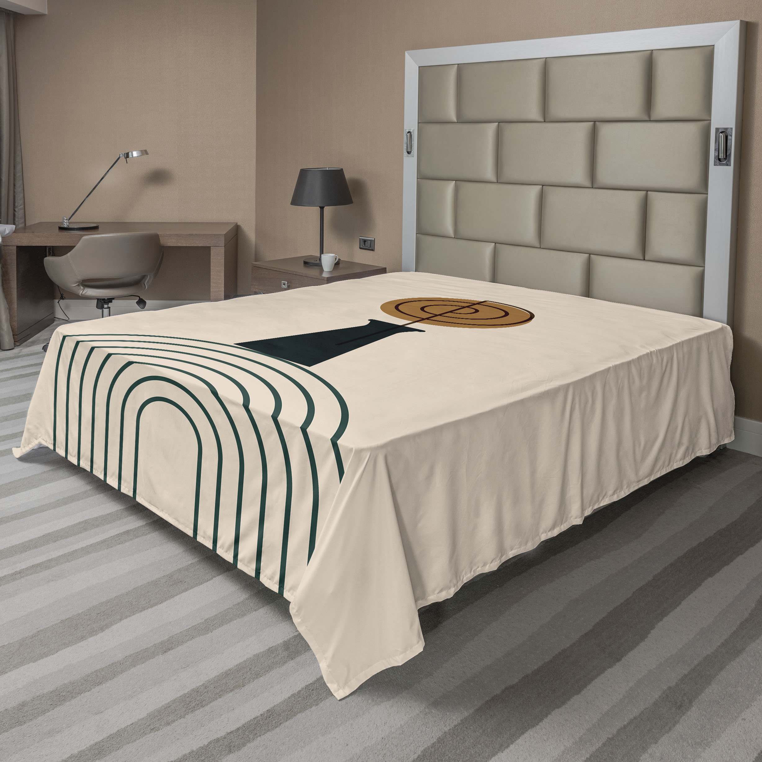 Ambesonne Mid Century Modern Boho Top Flat Sheet Whirly Line Dark ...