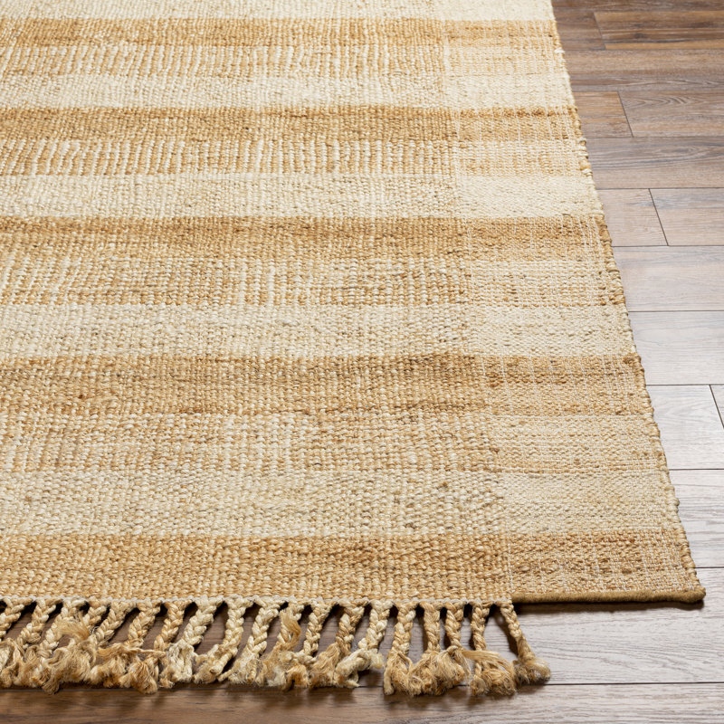 Birch Lane™ Plaid Hand Braided Jute Area Rug in Light Beige/Tan | Wayfair